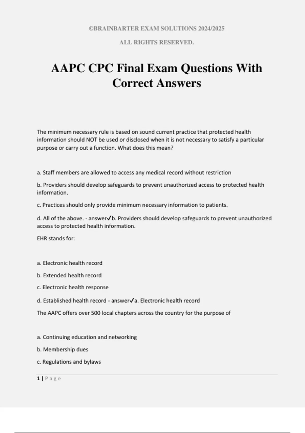 AAPC CPC Final Exam Questions With Correct Answers - AAPC CPC - Stuvia US