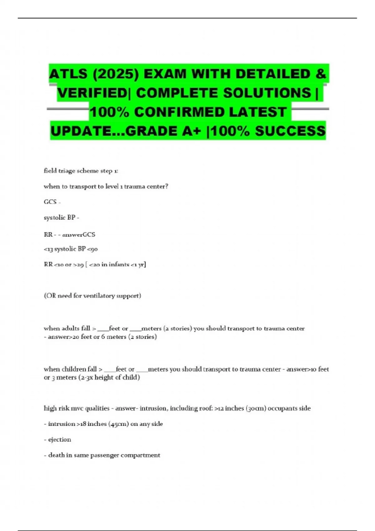 ATLS (2025) EXAM WITH DETAILED & VERIFIED| COMPLETE SOLUTIONS | 100% ...