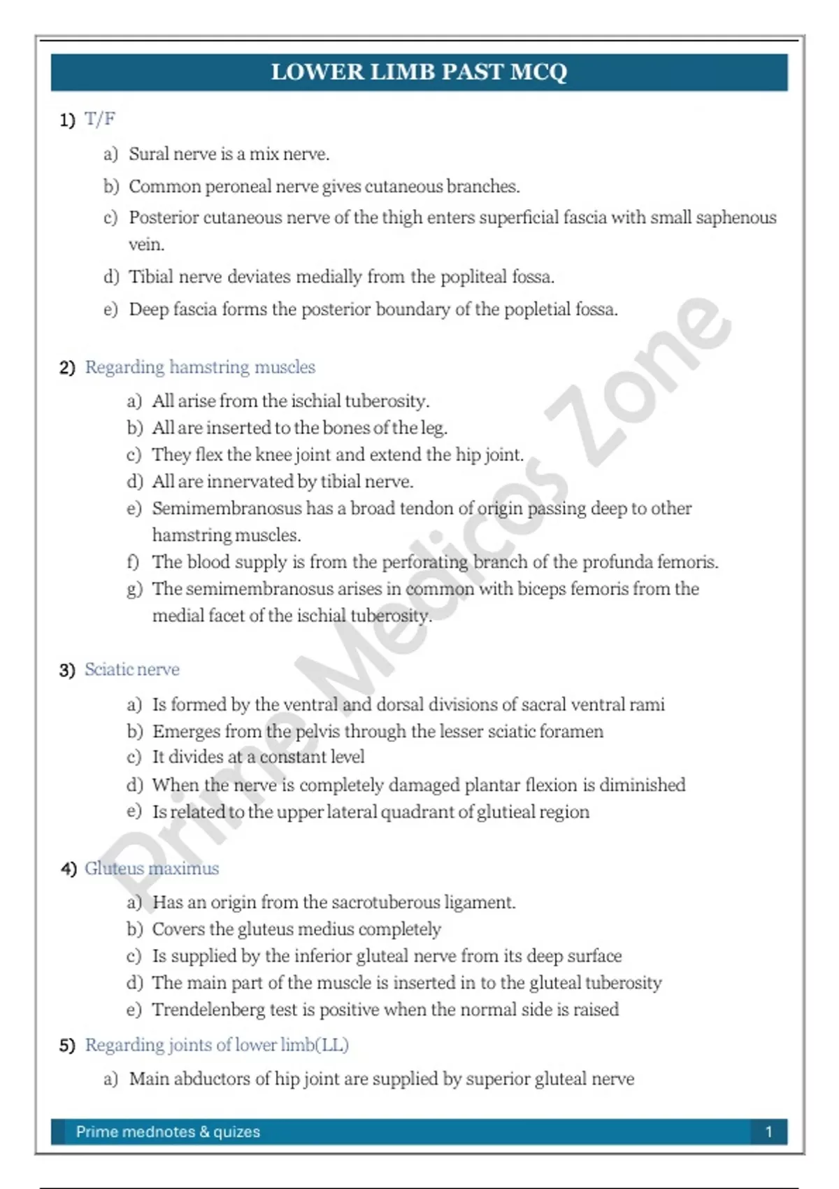 Lower Limb Anatomy MCQs with Explanations - M6019 - Stuvia US