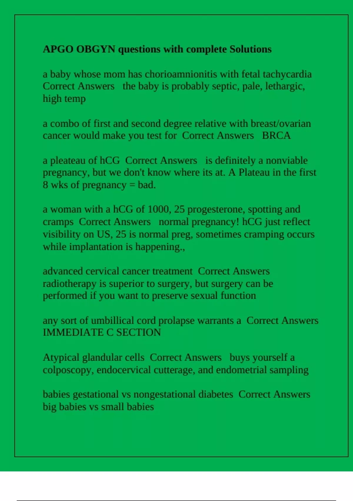 APGO OBGYN questions with complete Solutions - APGO OBGYN - Stuvia US