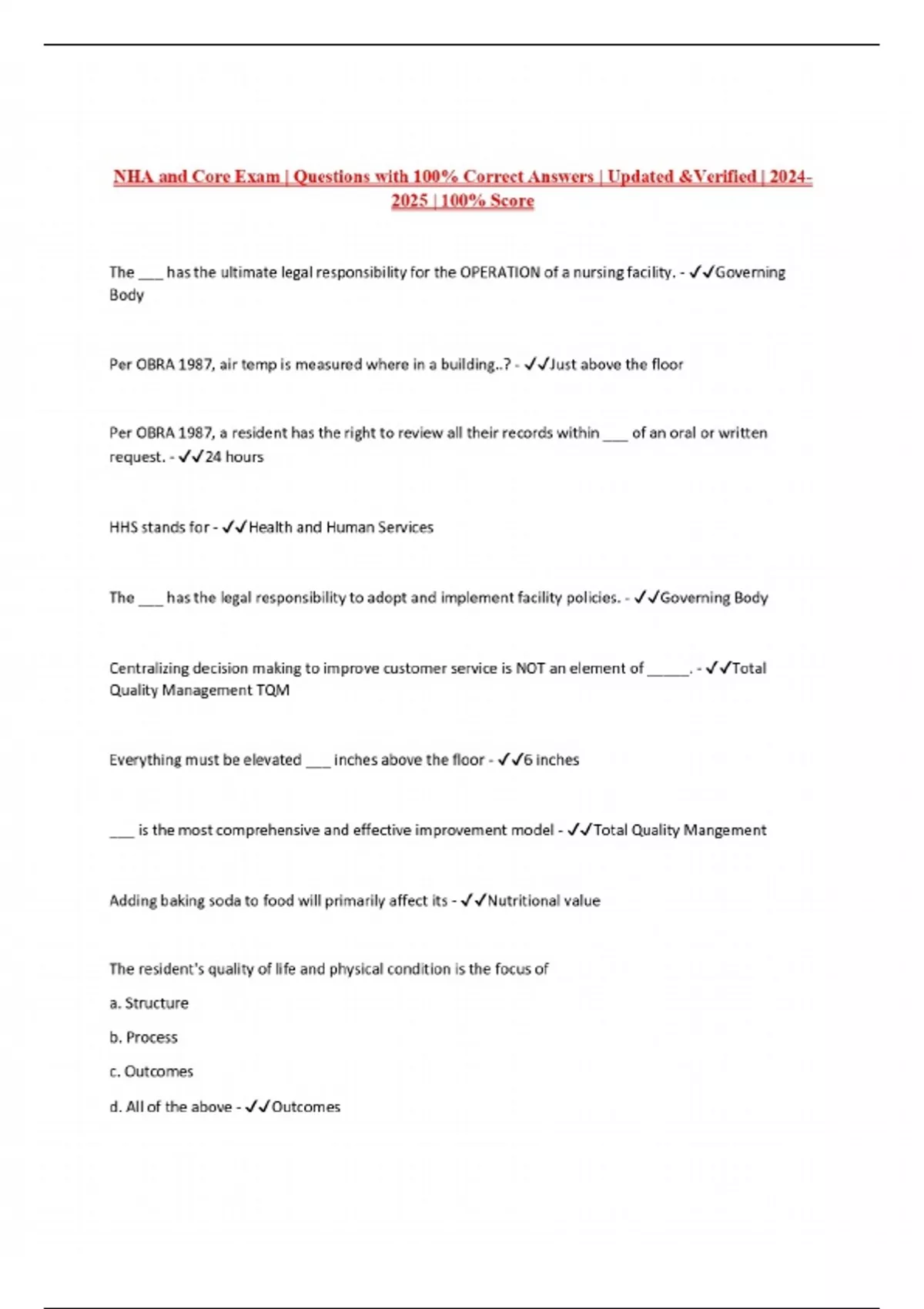 NHA and Core Exam | Questions with 100% Correct Answers | Updated ...