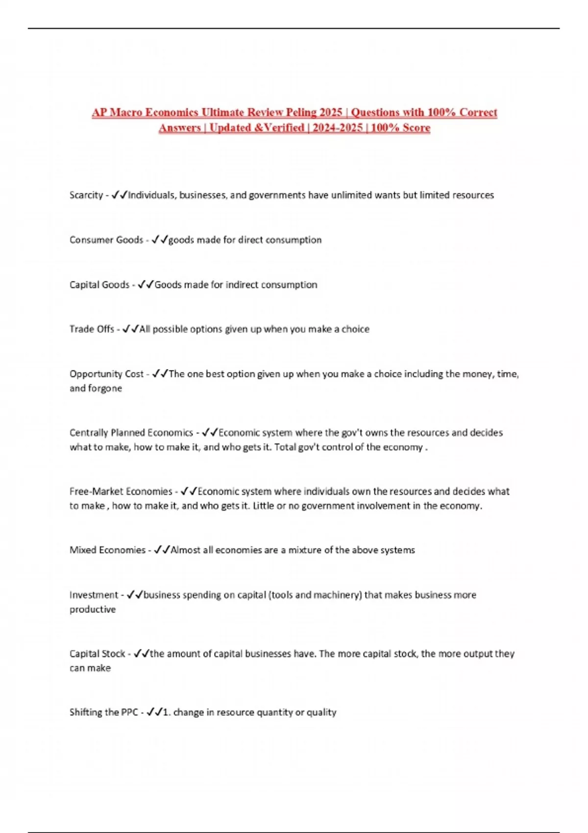 AP Macro Economics Ultimate Review Peling 2025 | Questions with 100% ...