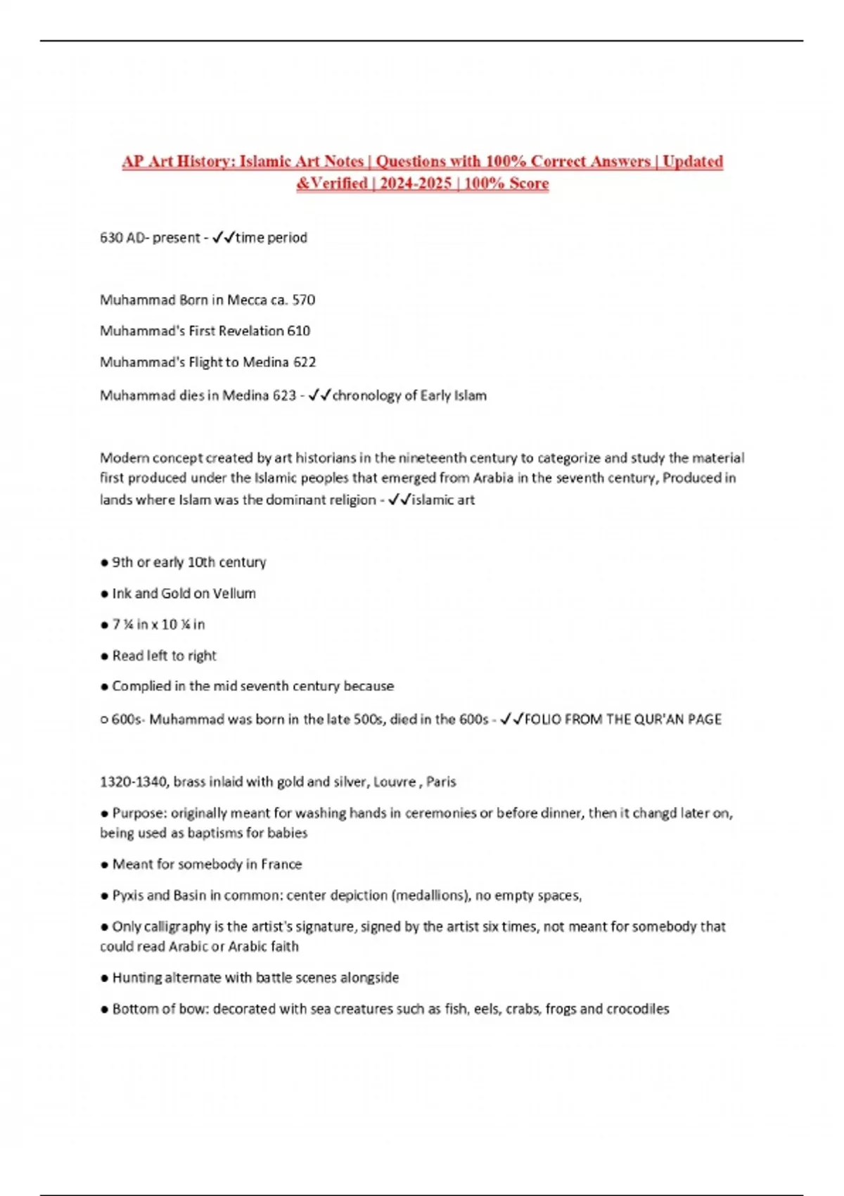 AP Art History: Islamic Art Notes | Questions with 100% Correct Answers ...