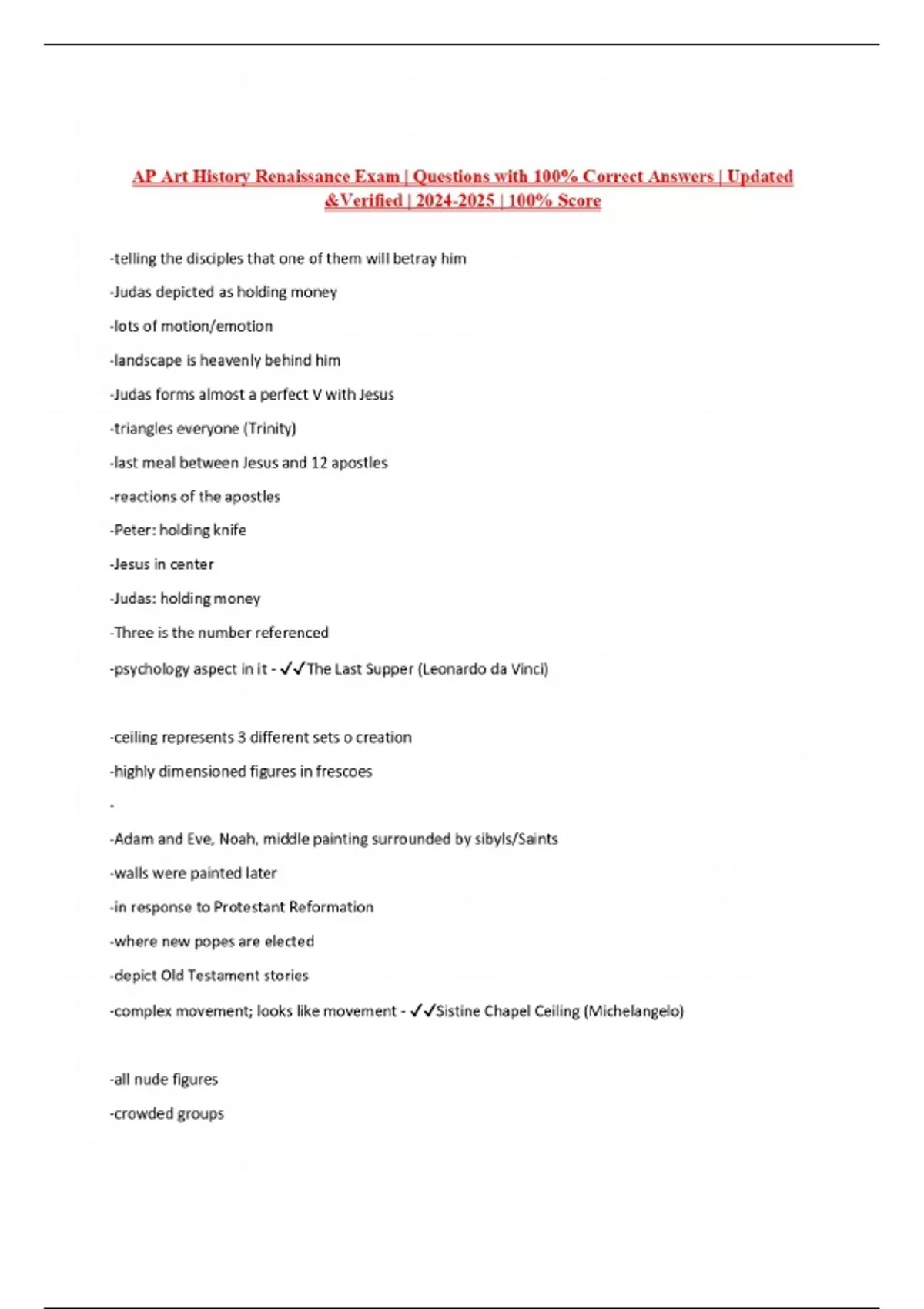 AP Art History Renaissance Exam | Questions with 100% Correct Answers ...