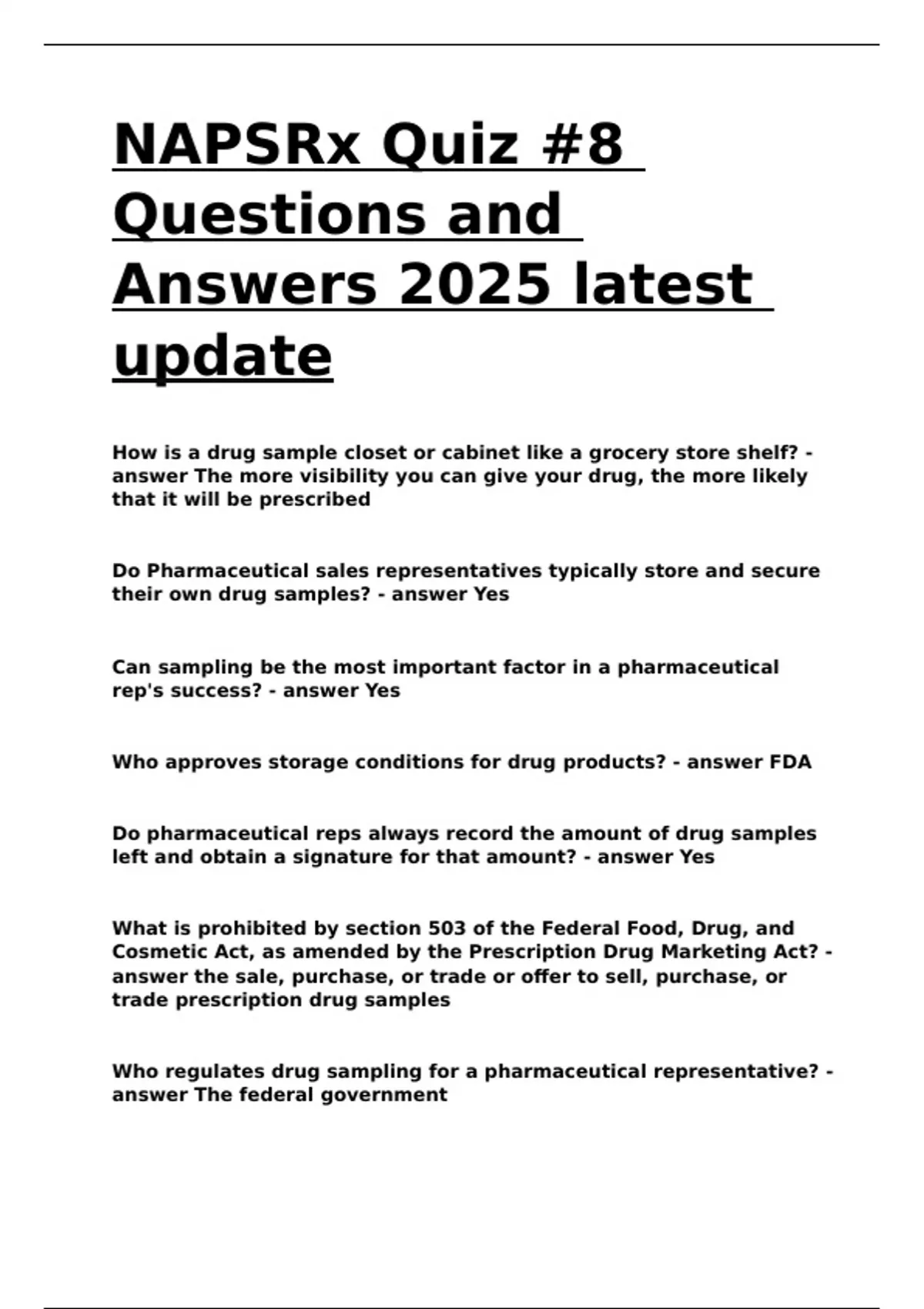 NAPSRx Quiz -8 Questions and Answers 2025 latest update - NAPSRx CNPR ...