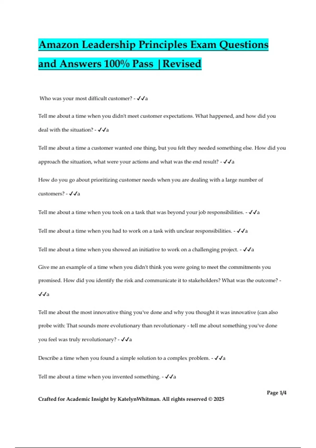 Amazon Leadership Principles Exam Questions and Answers 100% Pass ...