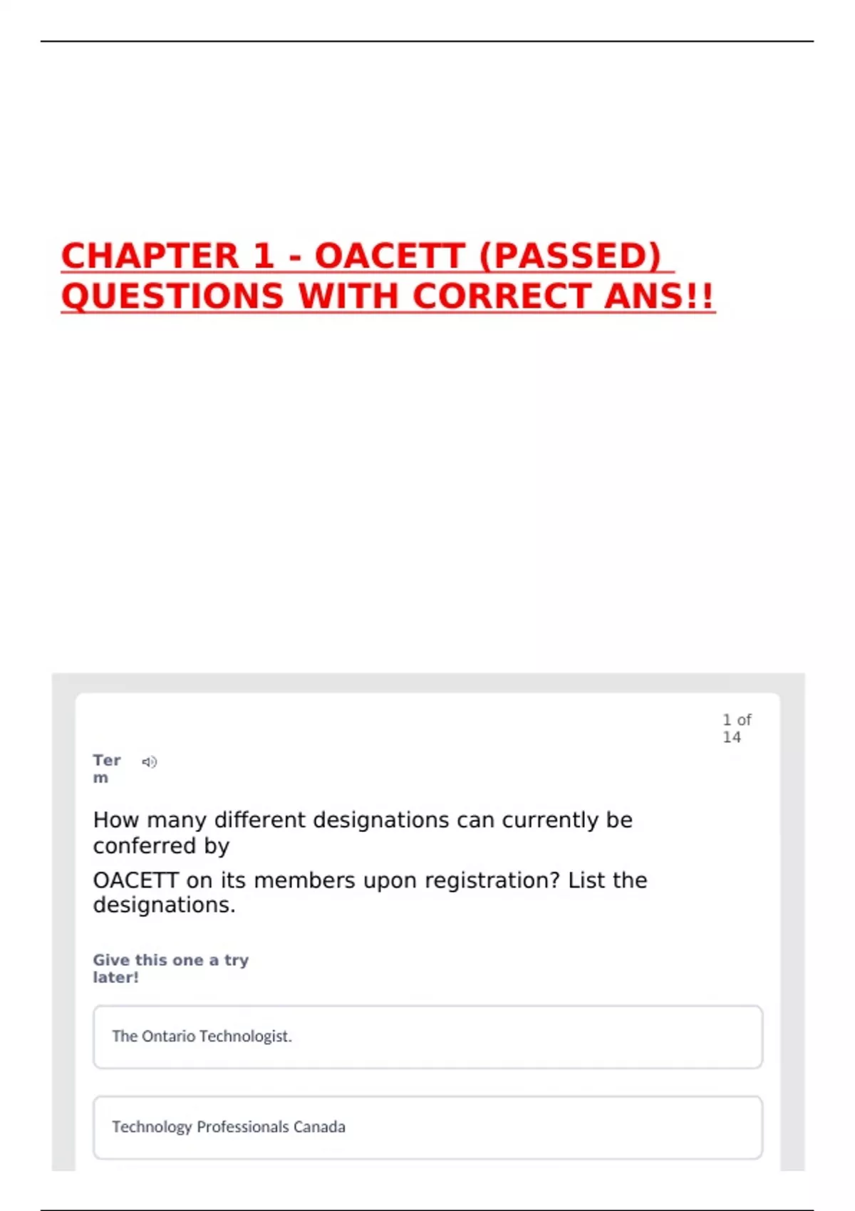 CHAPTER 1 - OACETT (PASSED) QUESTIONS WITH CORRECT ANS!! - OACETT ...