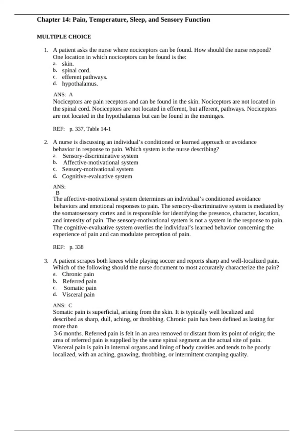 Chapter 14 Pain, Temperature, Sleep, and Sensory Function ...