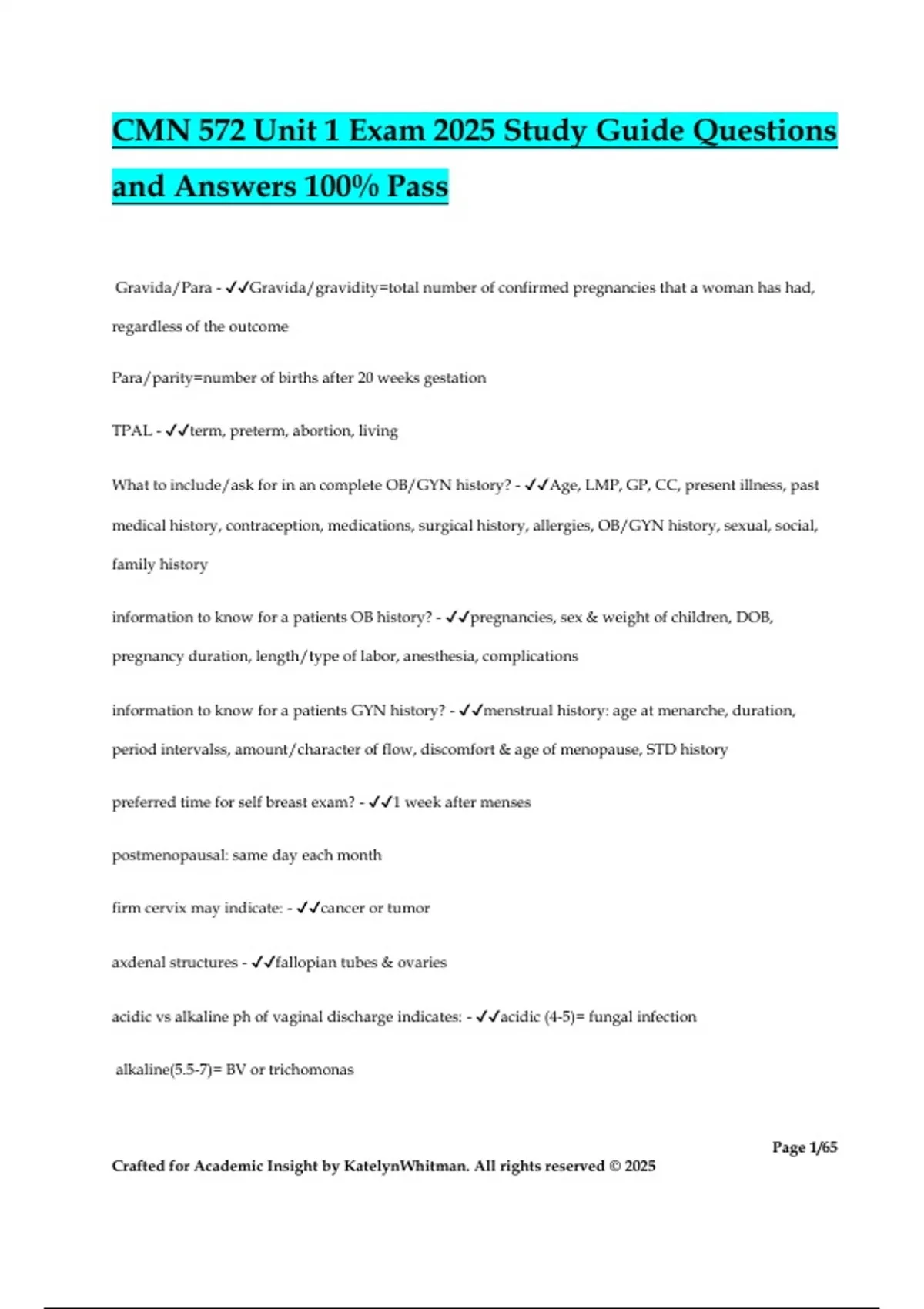 CMN 572 Unit 1 Exam 2025 Study Guide Questions and Answers 100% Pass ...