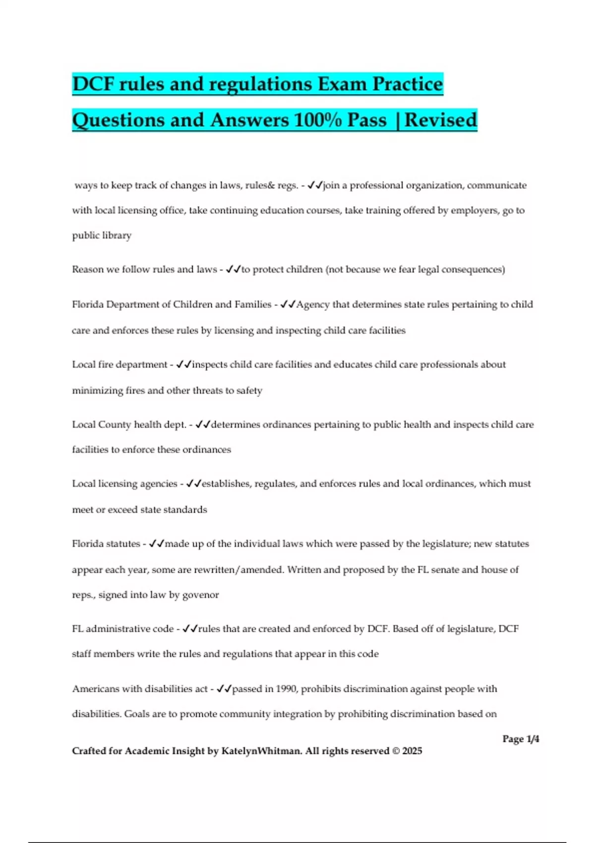 DCF rules and regulations Exam Practice Questions and Answers 100% Pass ...