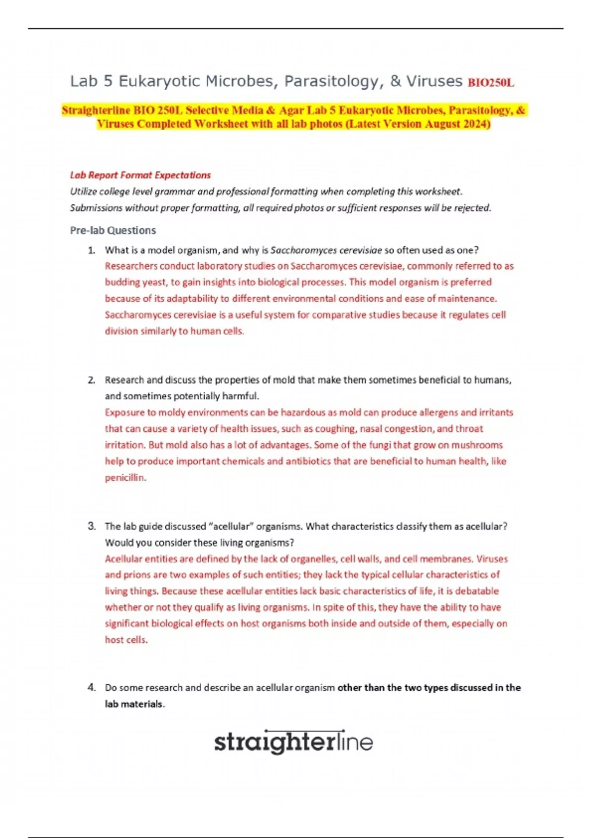Straighterline BIO 250L Selective Media & Agar Lab 5 Eukaryotic Microbes, Parasitology ...