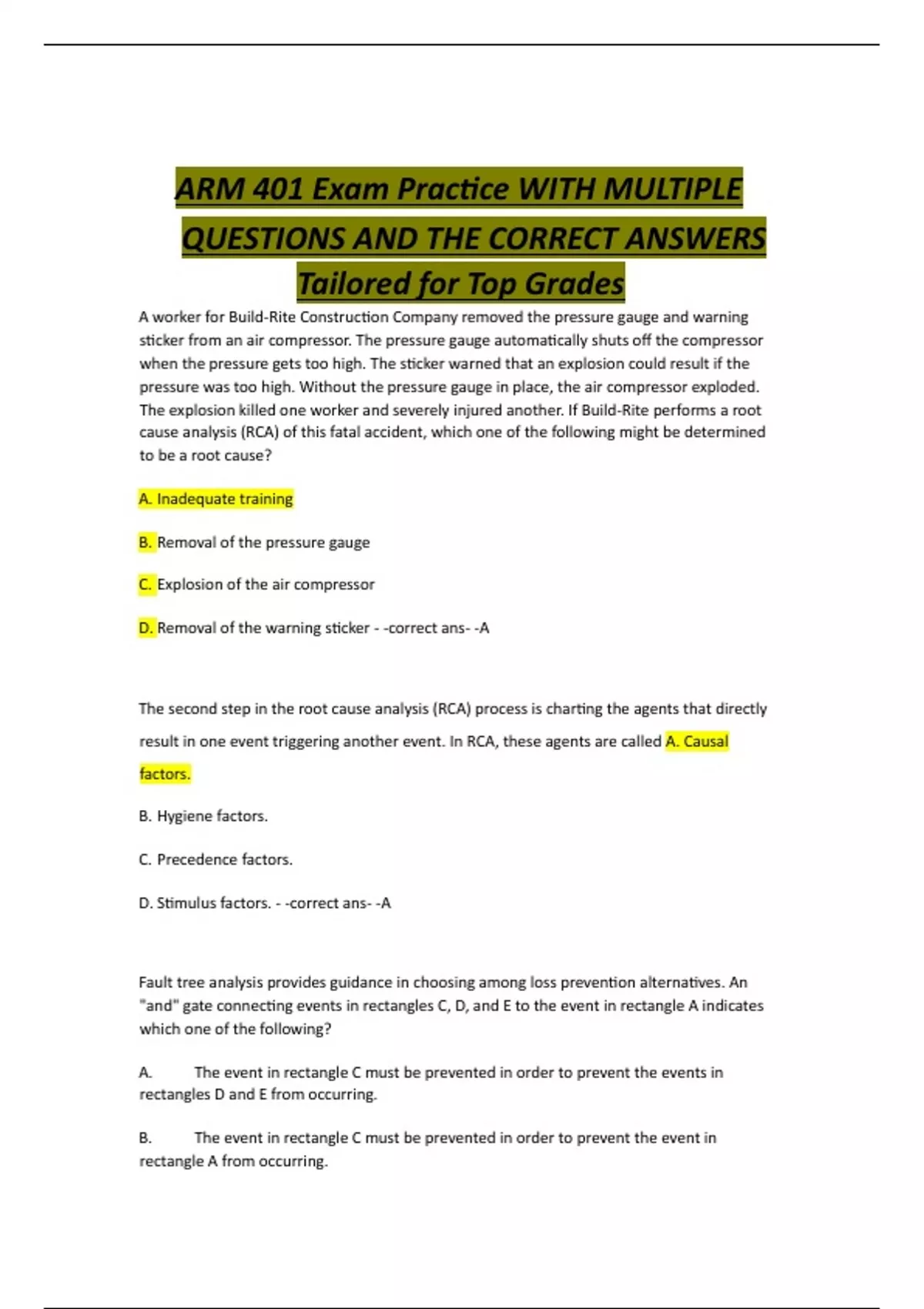 ARM 401 Exam Practice 2025 | Comprehensive Study Guide, Key Risk ...
