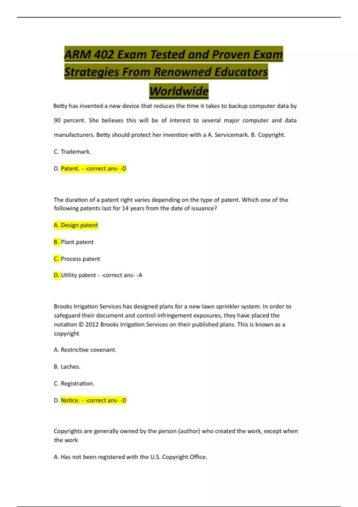 ARM 402 Exam 2025 | Key Risk Management Concepts, Comprehensive Study ...