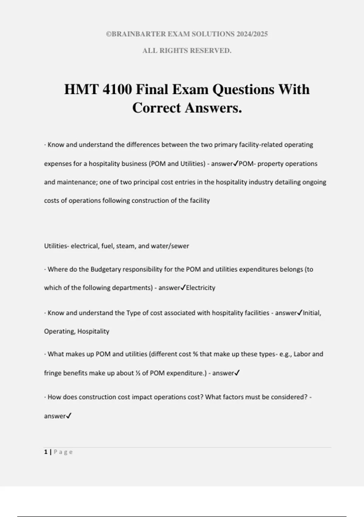 HMT 4100 Final Exam Questions With Correct Answers - HMT 4100 - Stuvia US
