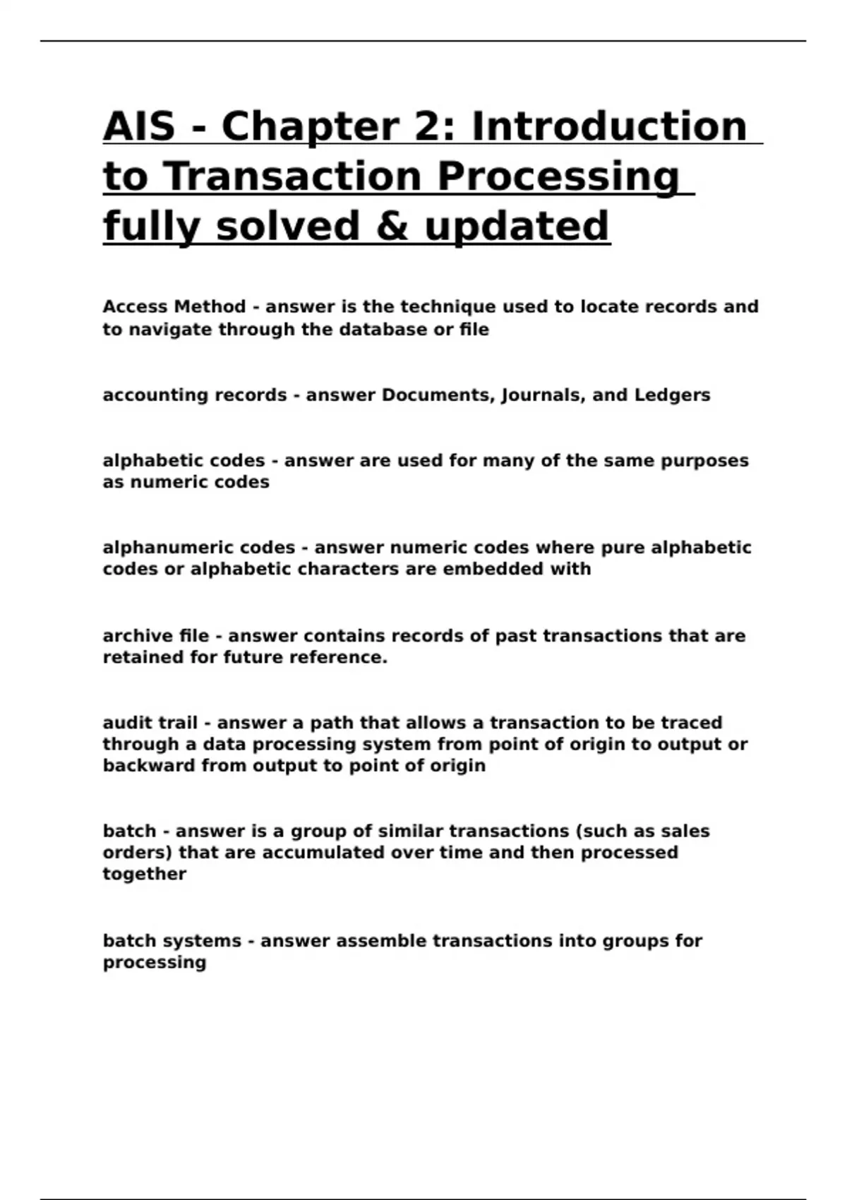 Ais Chapter 2 Introduction To Transaction Processing Fully Solved And Updated Introduction To