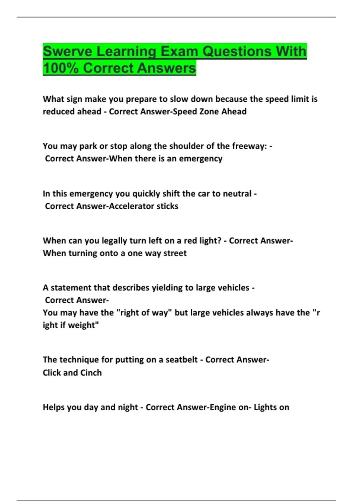 Swerve Learning Exam Questions With 100% Correct Answers 2025 - Swerve ...