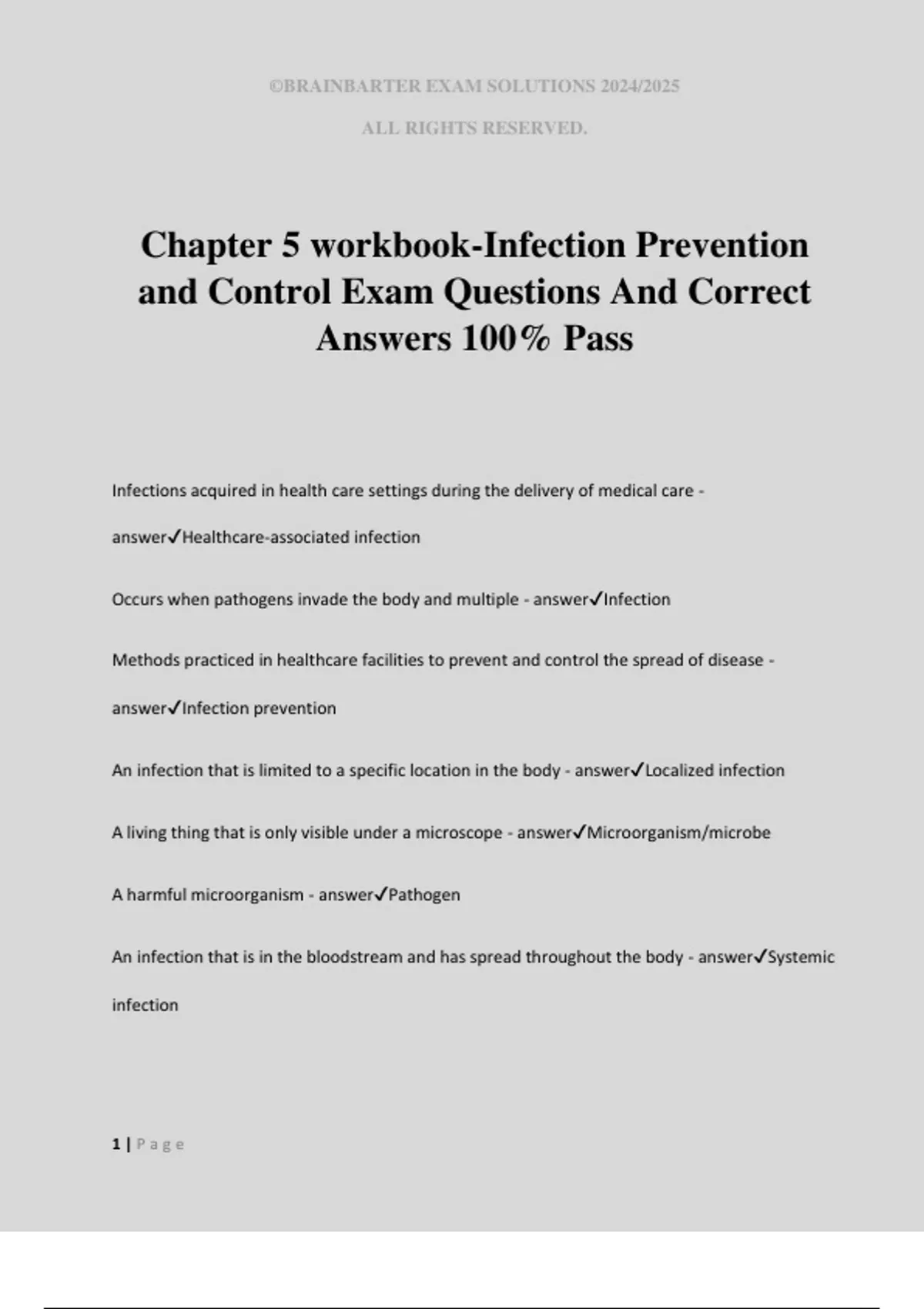 Chapter 5 workbook-Infection Prevention and Control Exam Questions And ...