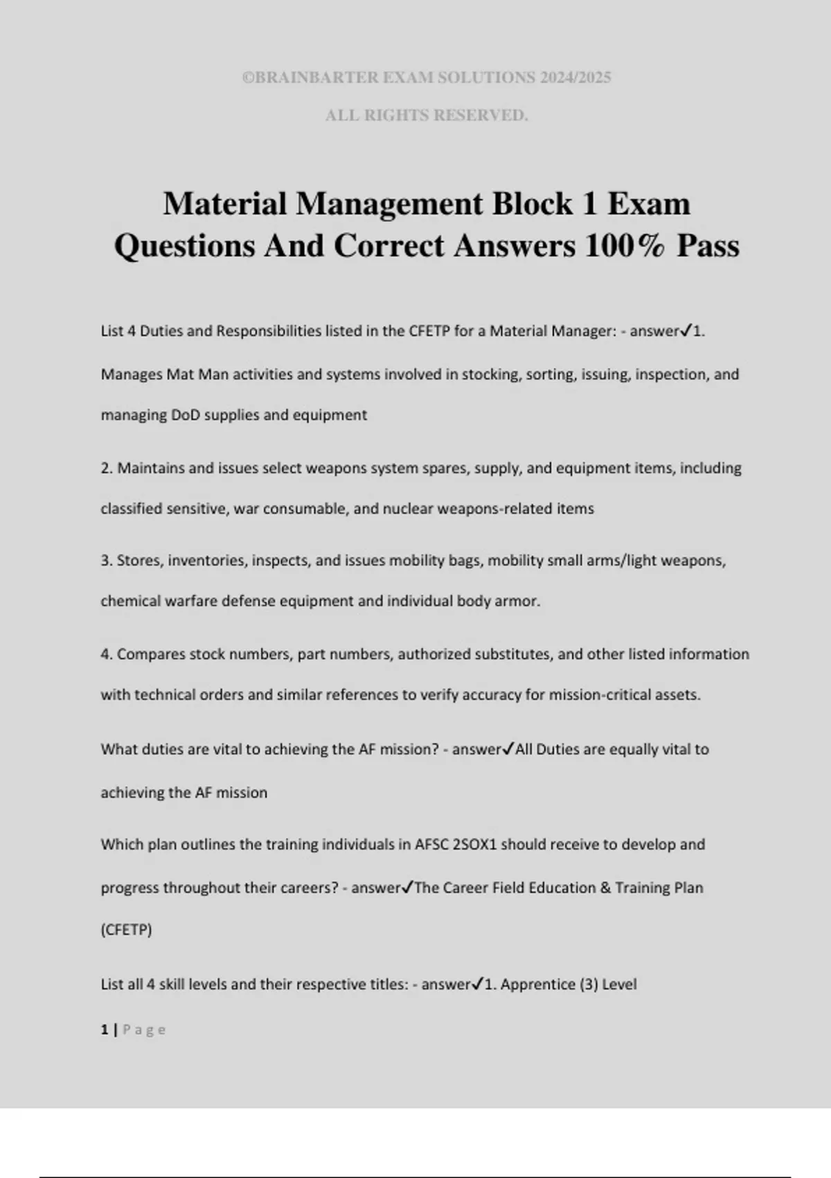 Material Management Block 1 Exam Questions And Correct Answers 100% ...