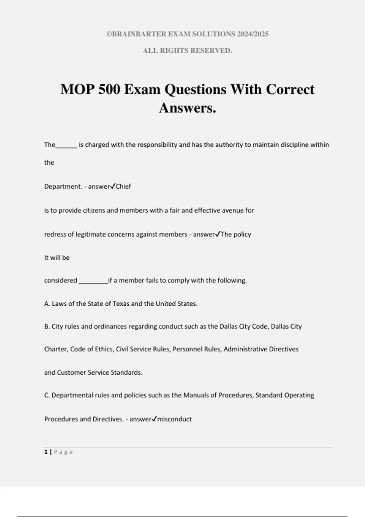 MOP 500 Exam Questions With Correct Answers - MOP 500 - Stuvia US