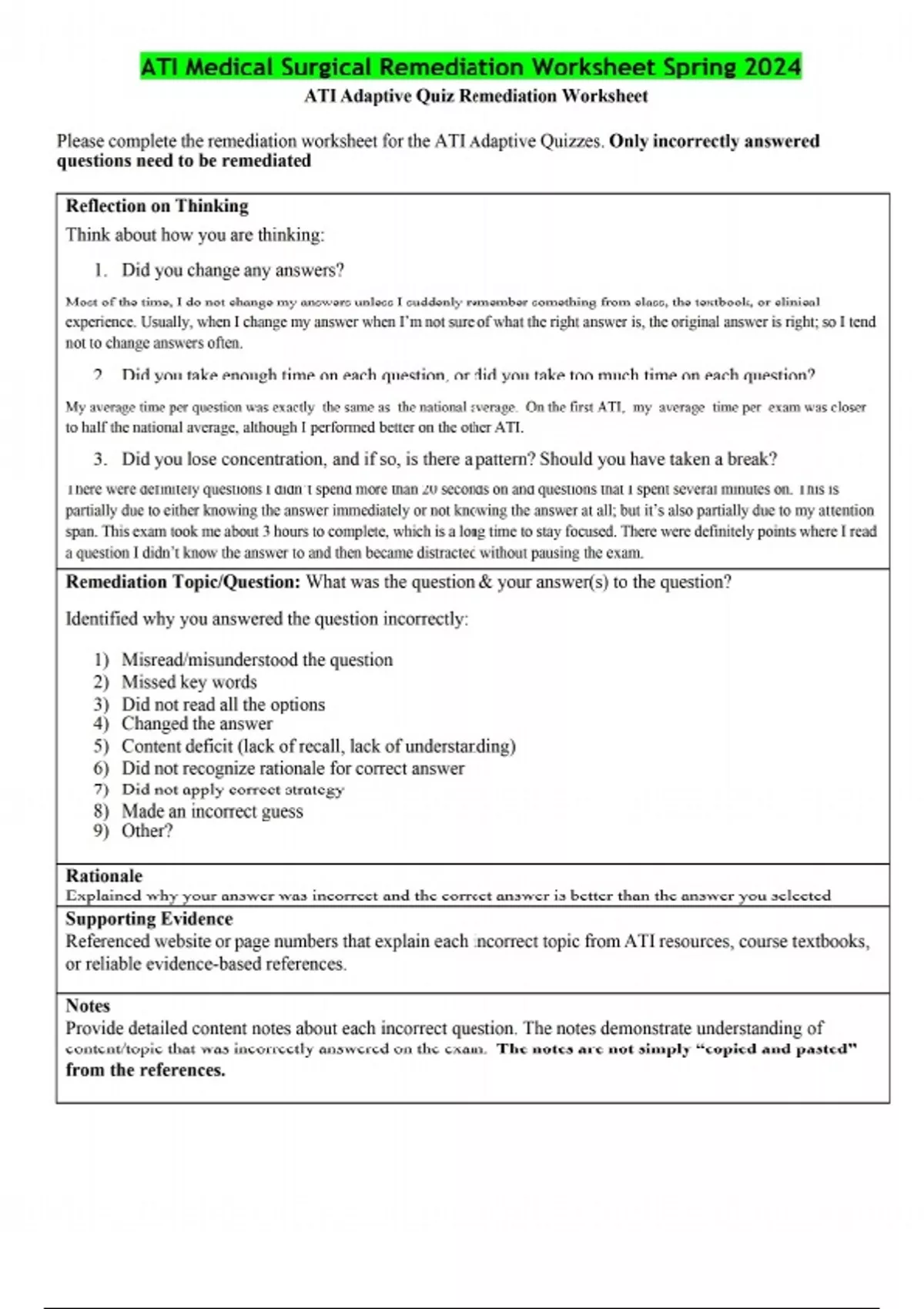 ATI Medical Surgical Remediation Worksheet Spring 2024 - ATI MEDICAL ...