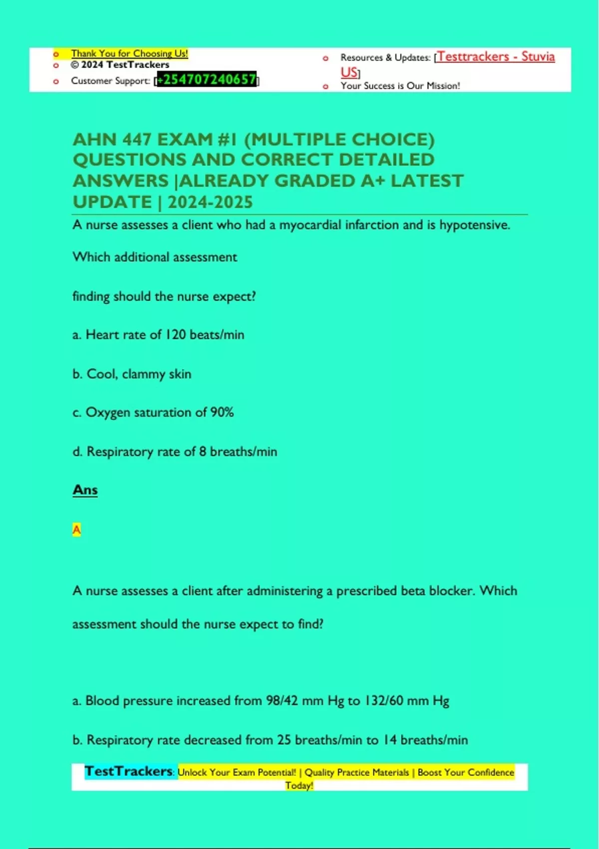 AHN 447 EXAM #1 (MULTIPLE CHOICE) QUESTIONS AND CORRECT DETAILED ANSWERS |ALREADY GRADED A+ ...