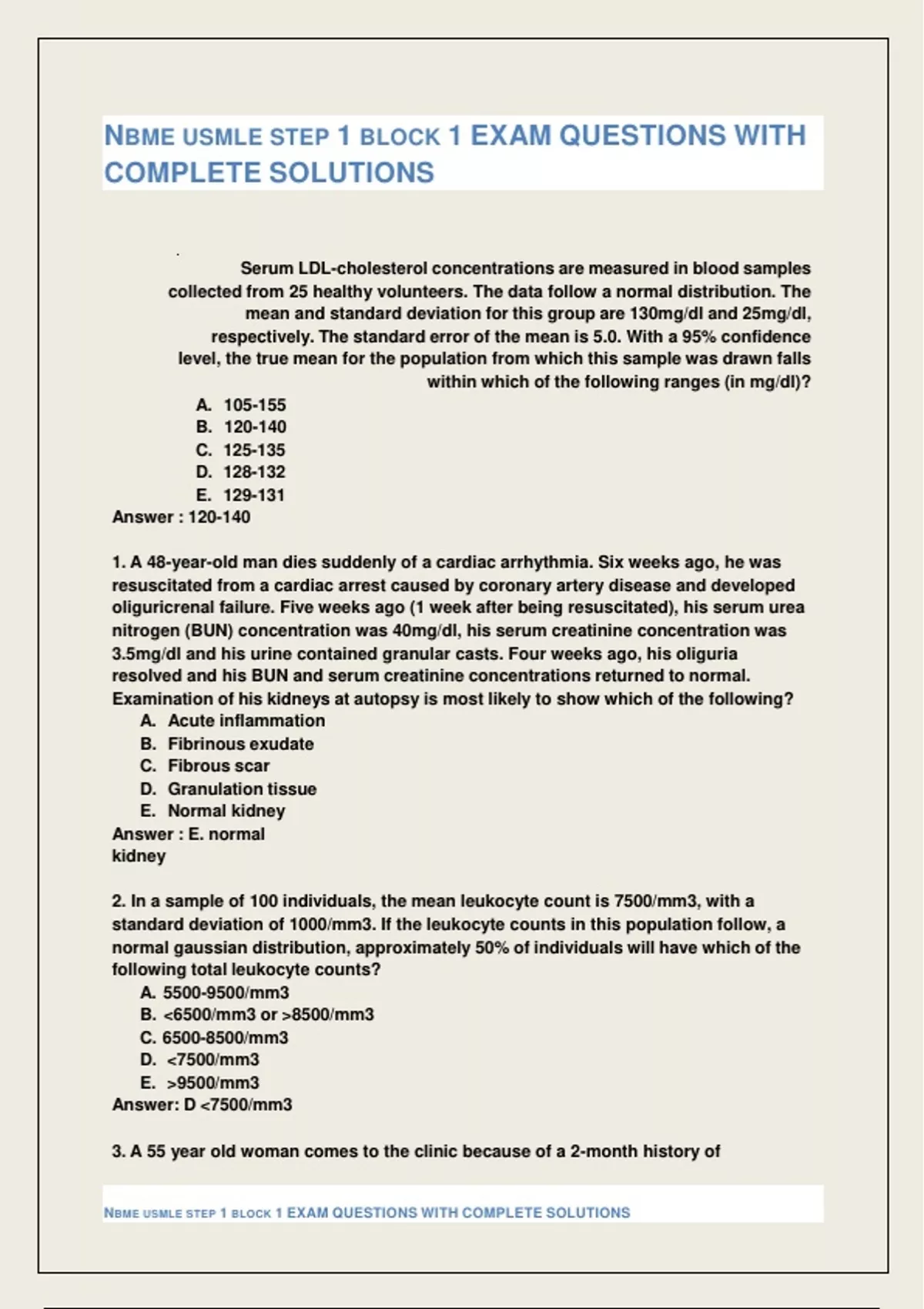 NBME USMLE STEP 1 BLOCK 1 EXAM QUESTIONS WITH COMPLETE SOLUTIONS - NBME ...