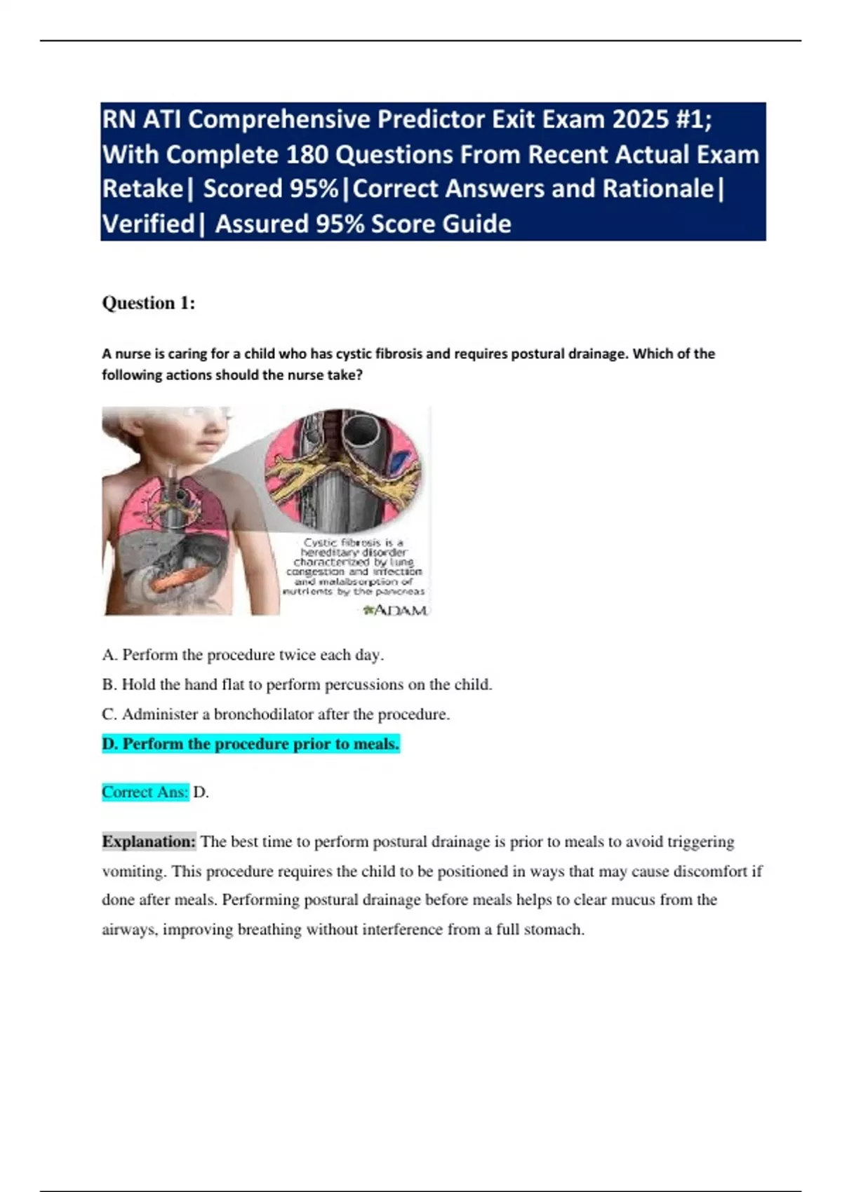 Complete; RN ATI Comprehensive Predictor Exit Exam 2025 #1, #2 & #3 ...