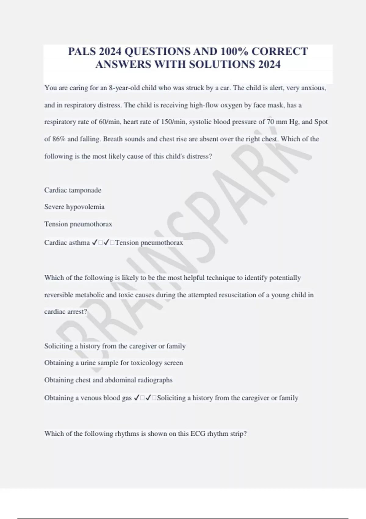 PALS 2024 QUESTIONS AND 100% CORRECT ANSWERS WITH SOLUTIONS 2024 - PALS ...