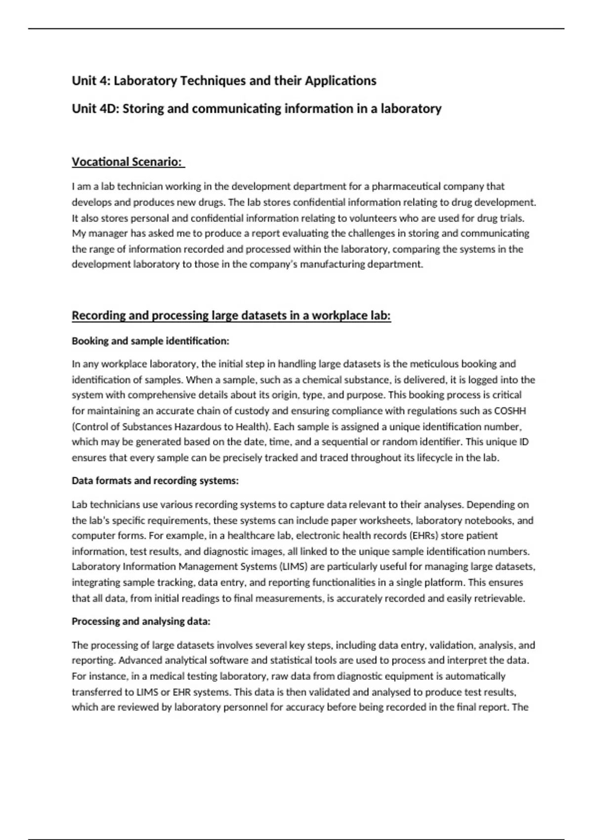 Btec Applied Science Unit 4 Assignment D Full Assignment Unit 4 Laboratory Techniques And