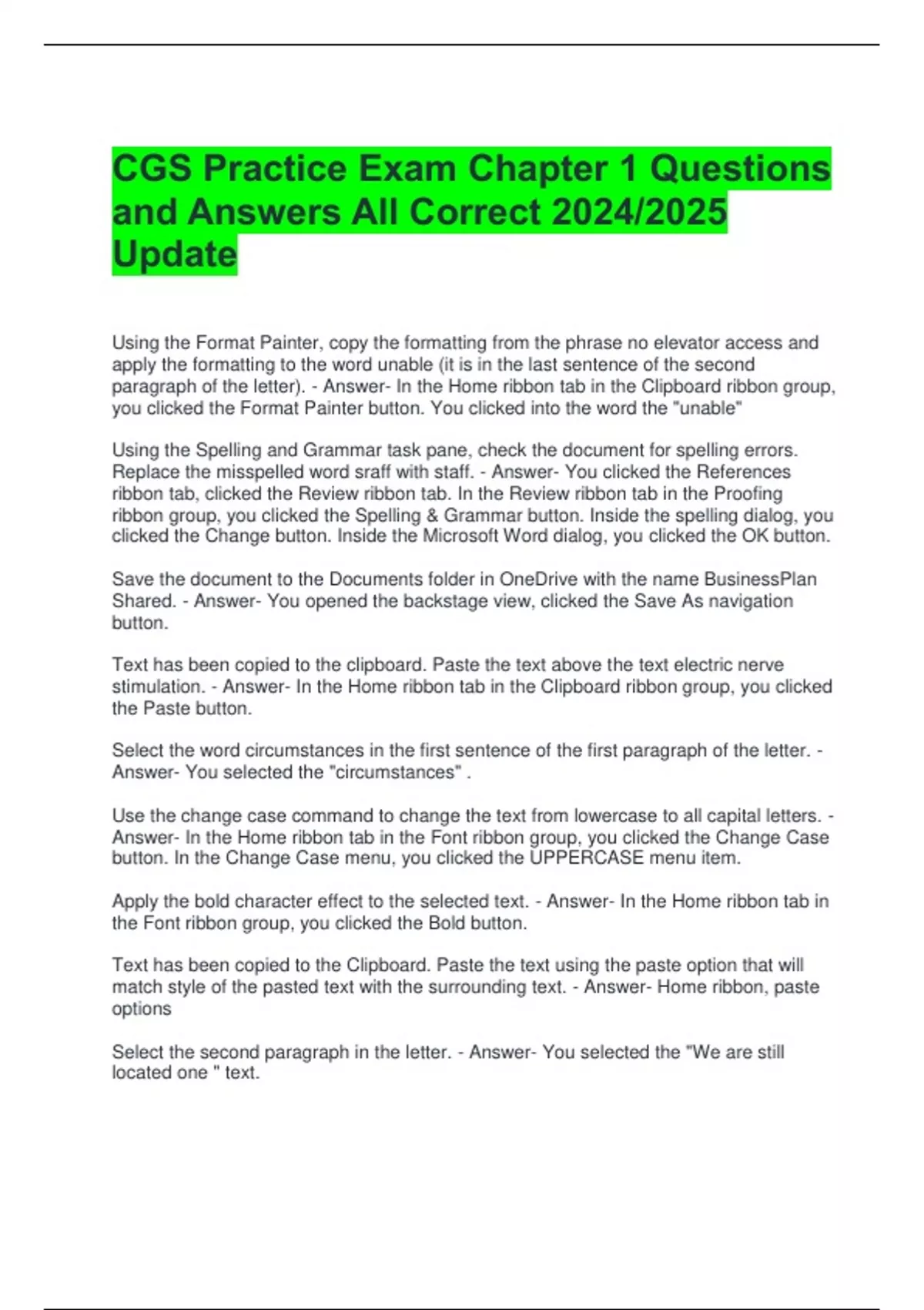 CGS Practice Exam Chapter 1 Questions and Answers All Correct 2024/2025 ...