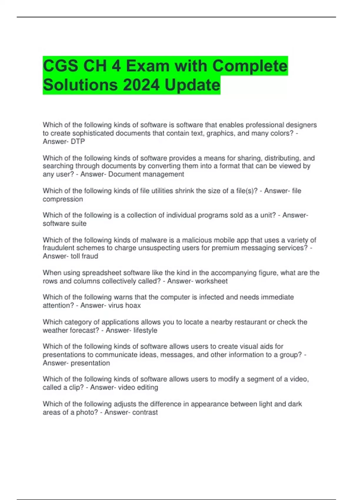 CGS CH 4 Exam with Complete Solutions 2024 Update - CGS - Stuvia US