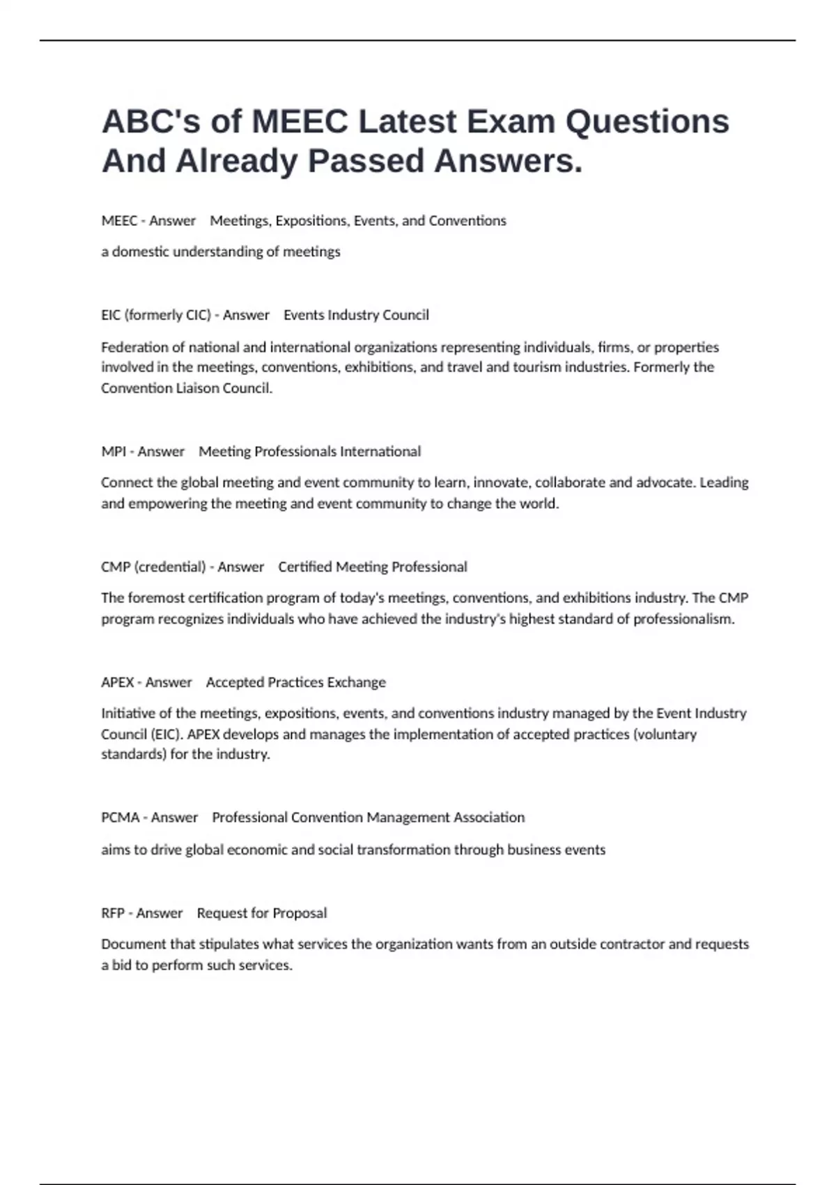 Certified Meeting Professional (CMP) Exams Compilled Exams 100% Solved ...