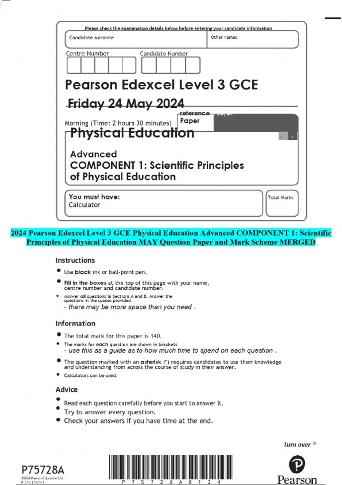 PACKAGE DEAL::::2024 Pearson Edexcel Level 3 GCE Physical Education ...