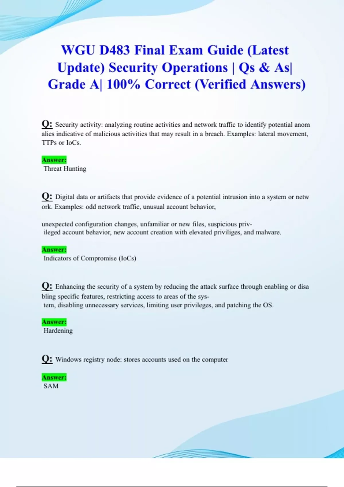 WGU D483 Final Exam Guide (Latest 2024/ 2025 Update) Security ...