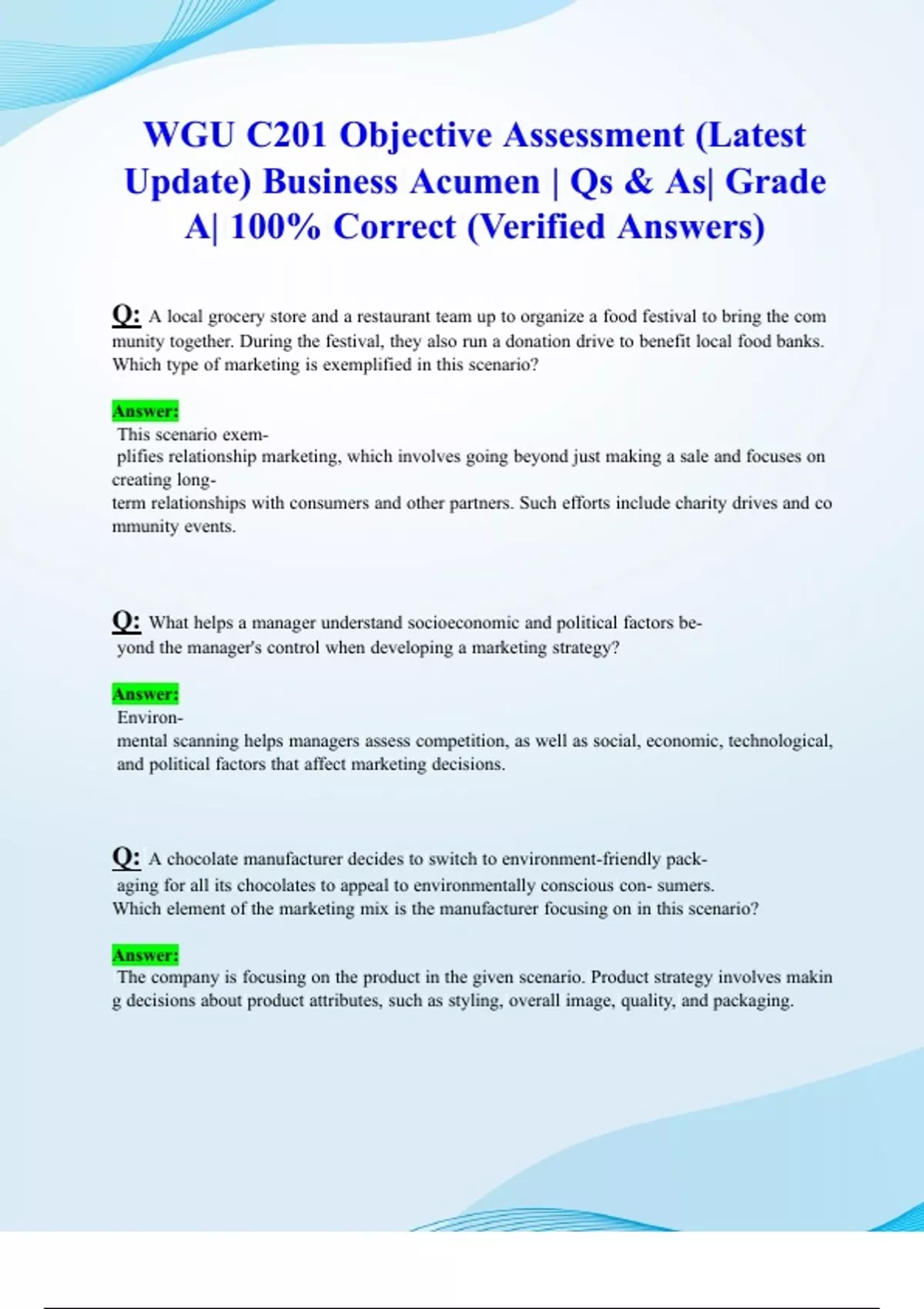 WGU C201 Objective Assessment (Latest 2024/ 2025 Update) Business ...