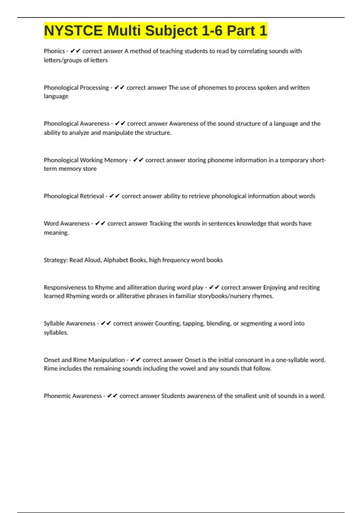 NYSTCE Multi Subject 1-6 Part 1 EXAM QUESTIONS AND VERIFIED CORRECT ...