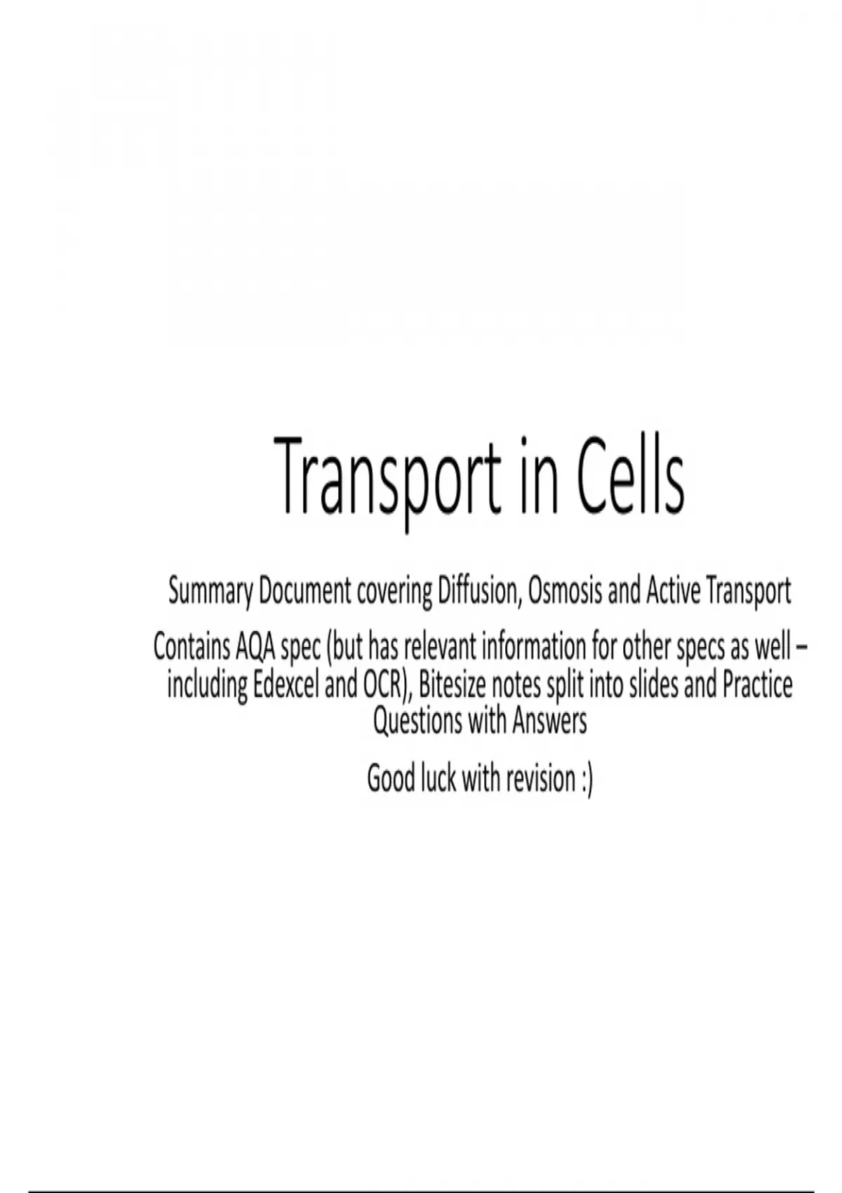 Summary Diffusion, Osmosis, Active Transport - GCSE Biology - Science ...