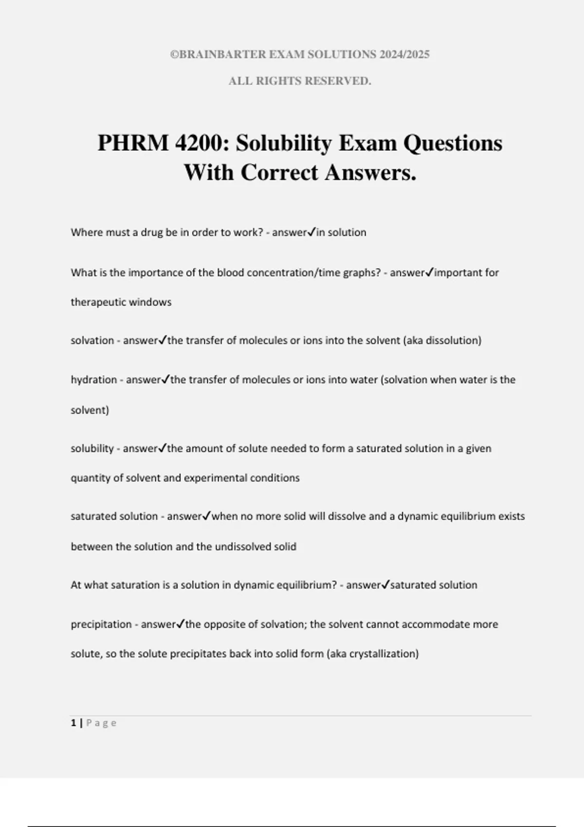 PHRM 4200: Solubility Exam Questions With Correct Answers - PHRM 4200 ...