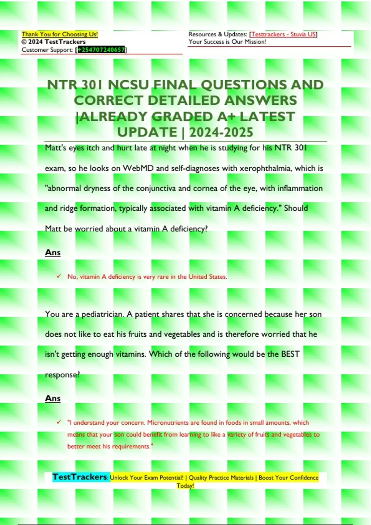 NTR 301 NCSU FINAL QUESTIONS AND CORRECT DETAILED ANSWERS |ALREADY ...