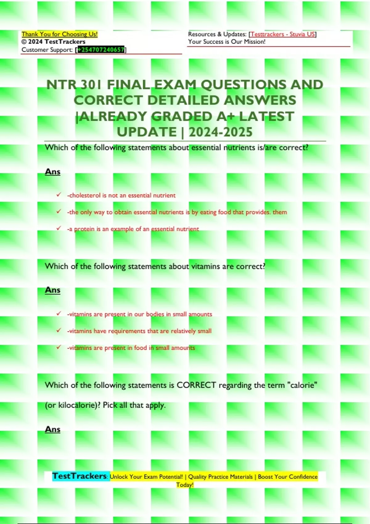 NTR 301 FINAL EXAM QUESTIONS AND CORRECT DETAILED ANSWERS |ALREADY ...