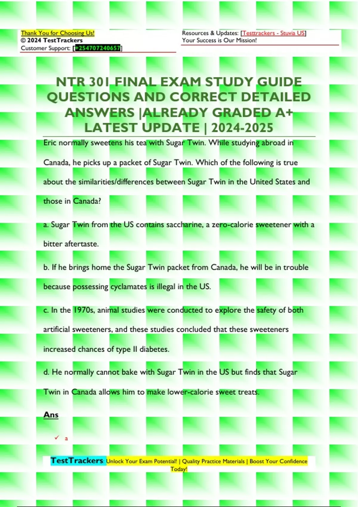 NTR 301 FINAL EXAM STUDY GUIDE QUESTIONS AND CORRECT DETAILED ANSWERS ...