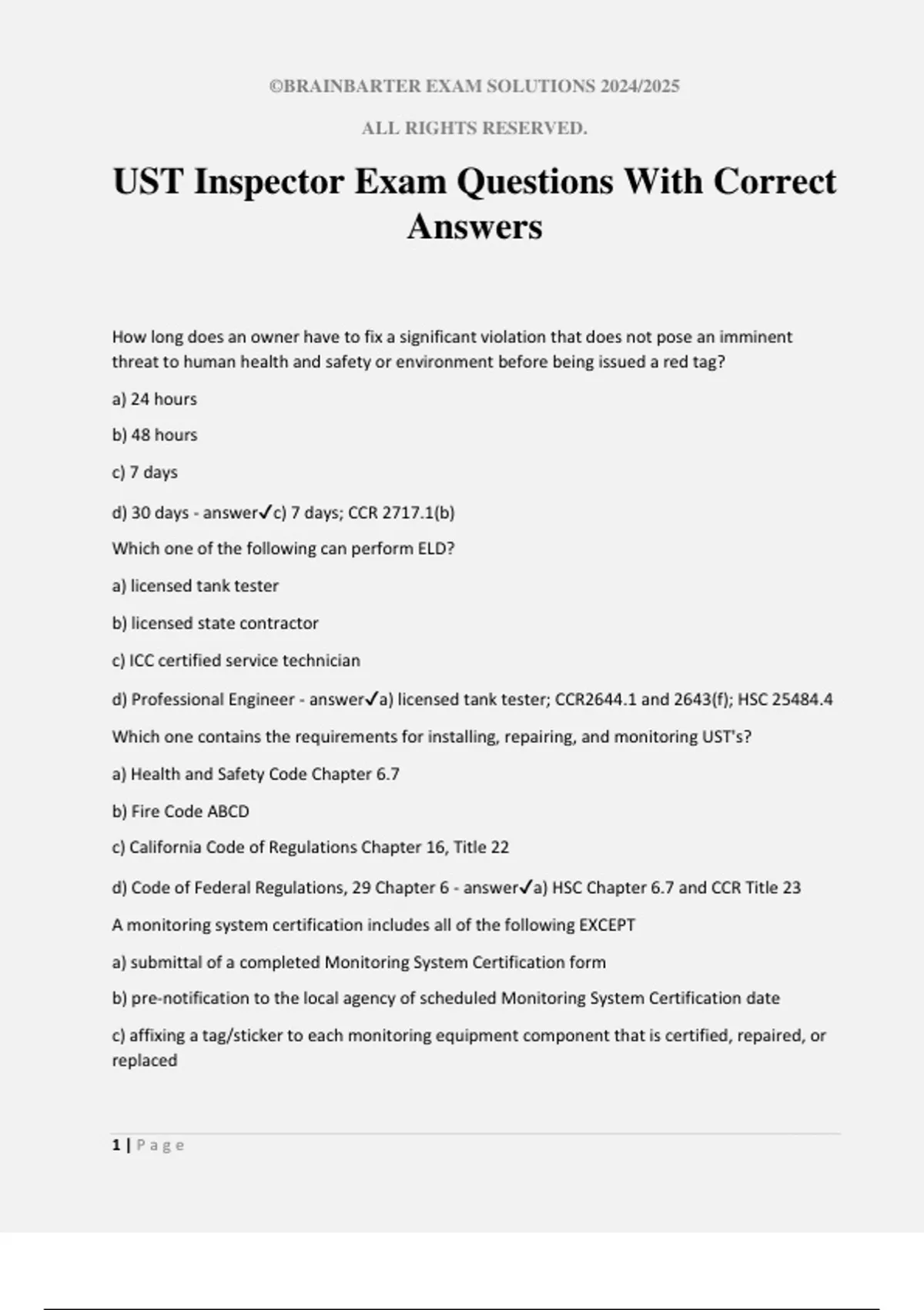 UST Inspector Exam Questions With Correct Answers - UST Inspector - Stuvia US