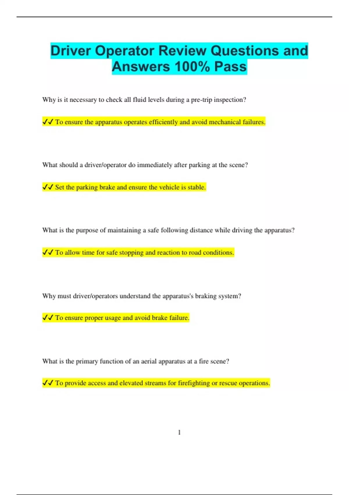 Driver Operator Review Questions and Answers 100% Pass - Driver ...