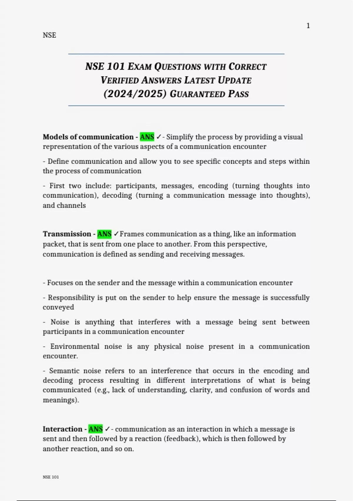 NSE 101 EXAM QUESTIONS WITH CORRECT VERIFIED ANSWERS LATEST UPDATE ...