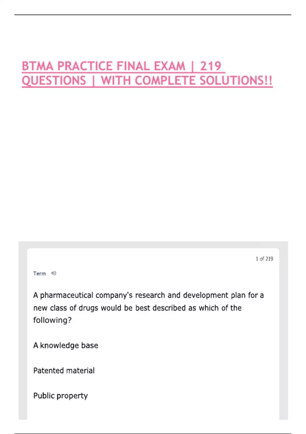 BTMA PRACTICE FINAL EXAM | 219 QUESTIONS | WITH COMPLETE SOLUTIONS ...