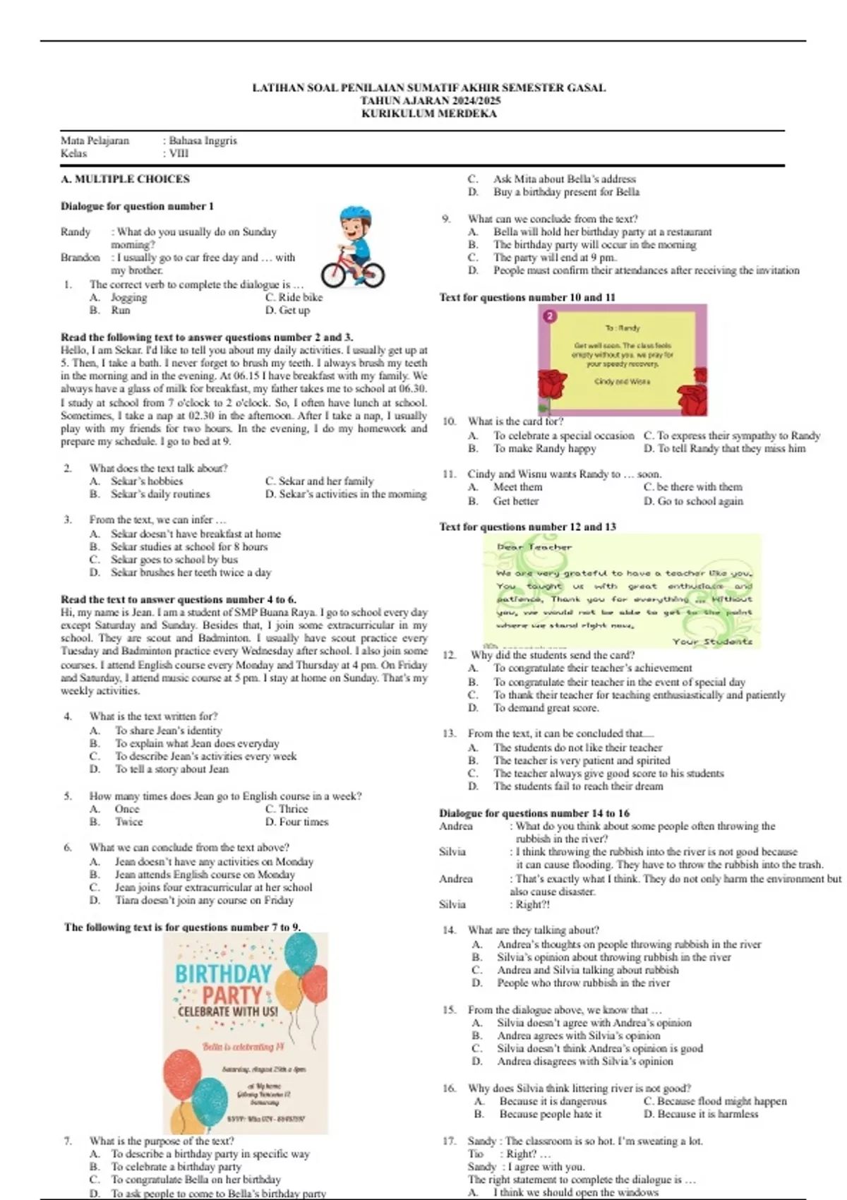 FINAL SEMESTER SUMMATIVE ASSESSMENT EXERCISES (PSAS) GASAL - GRADE 8 ...