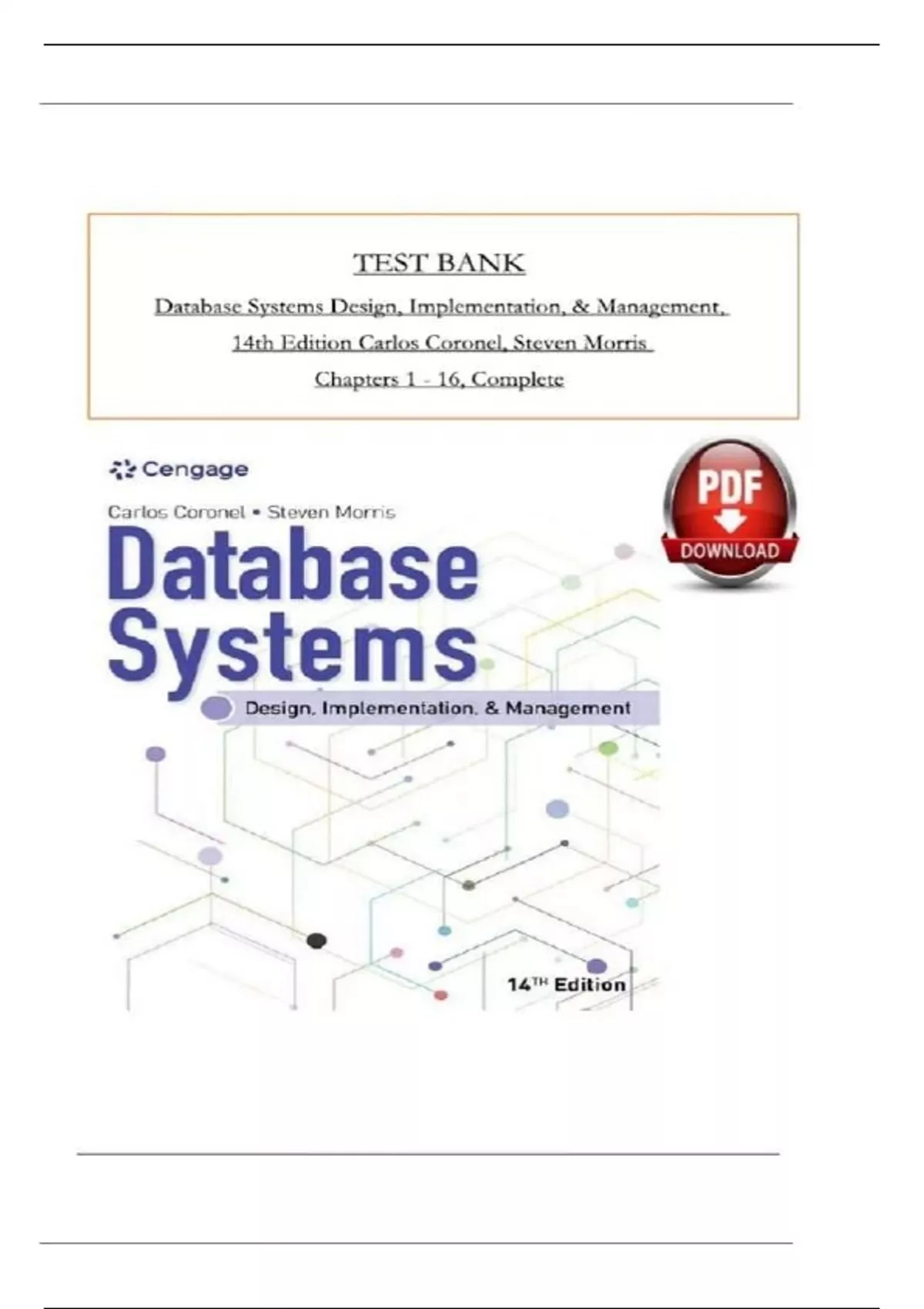 Test Bank For Database Systems Design Implementation And Management 14th Edition Carlos Coronel