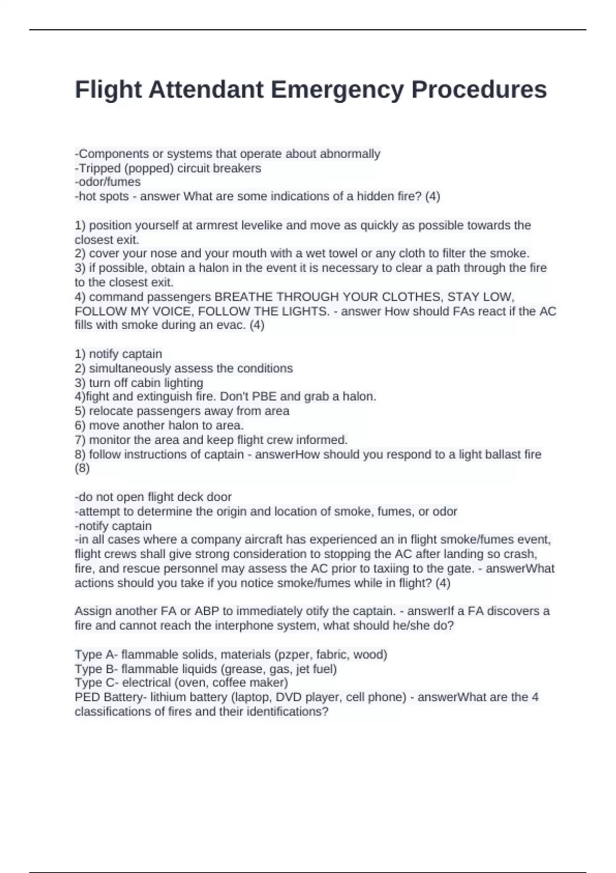 Flight Attendant Emergency Procedures Questions and Answers 2024 ...