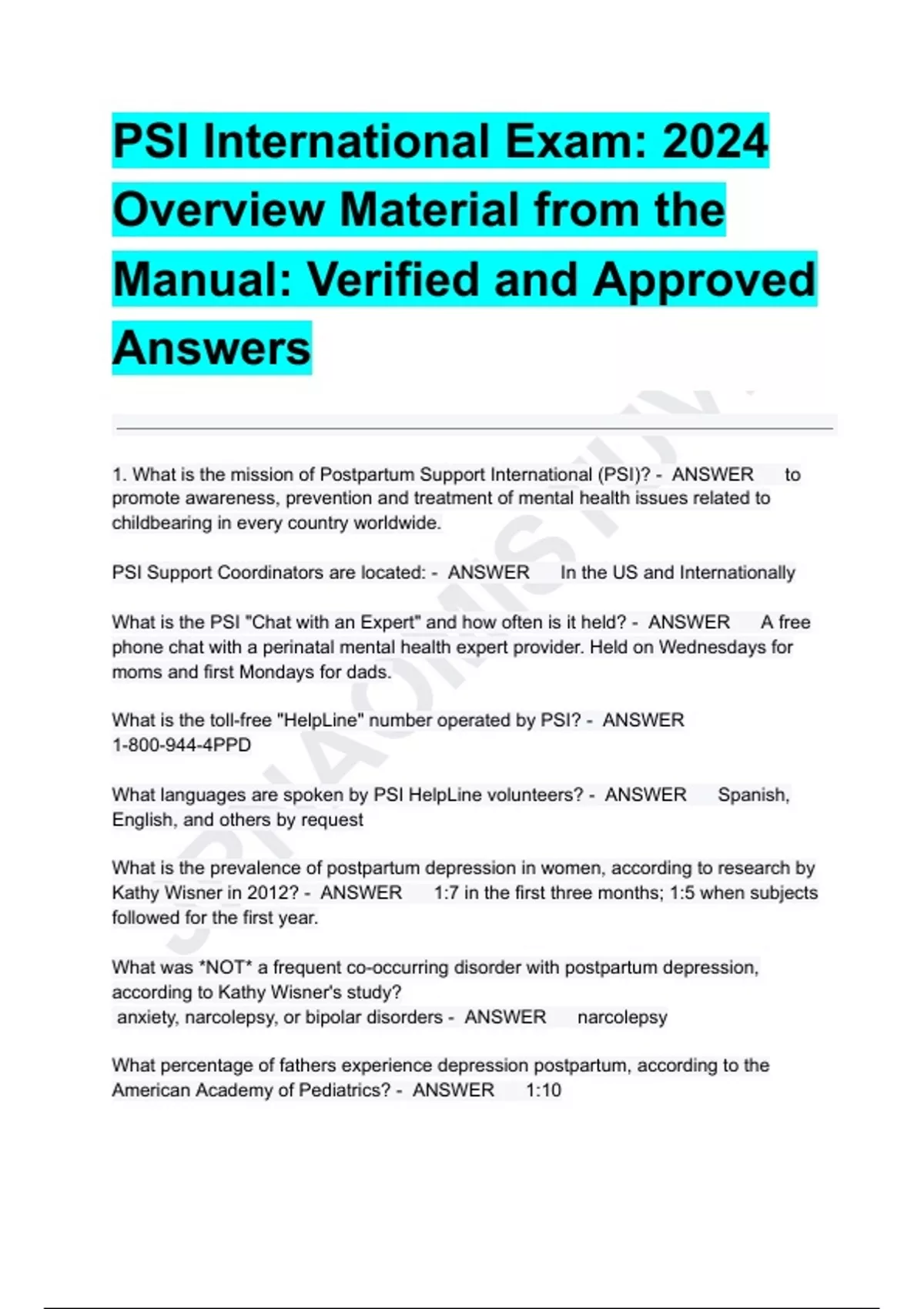 PSI International Exam: 2024 Overview Material from the Manual ...