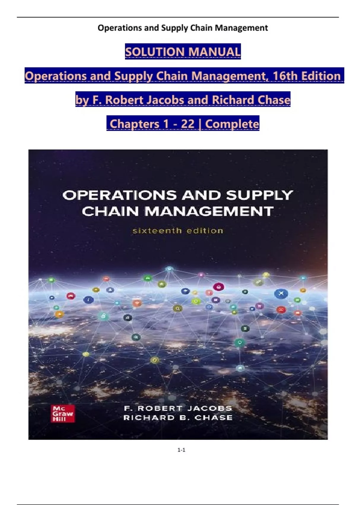SOLUTION MANUAL Operations and Supply Chain Management, 16th Edition by F. Robert Jacobs and ...